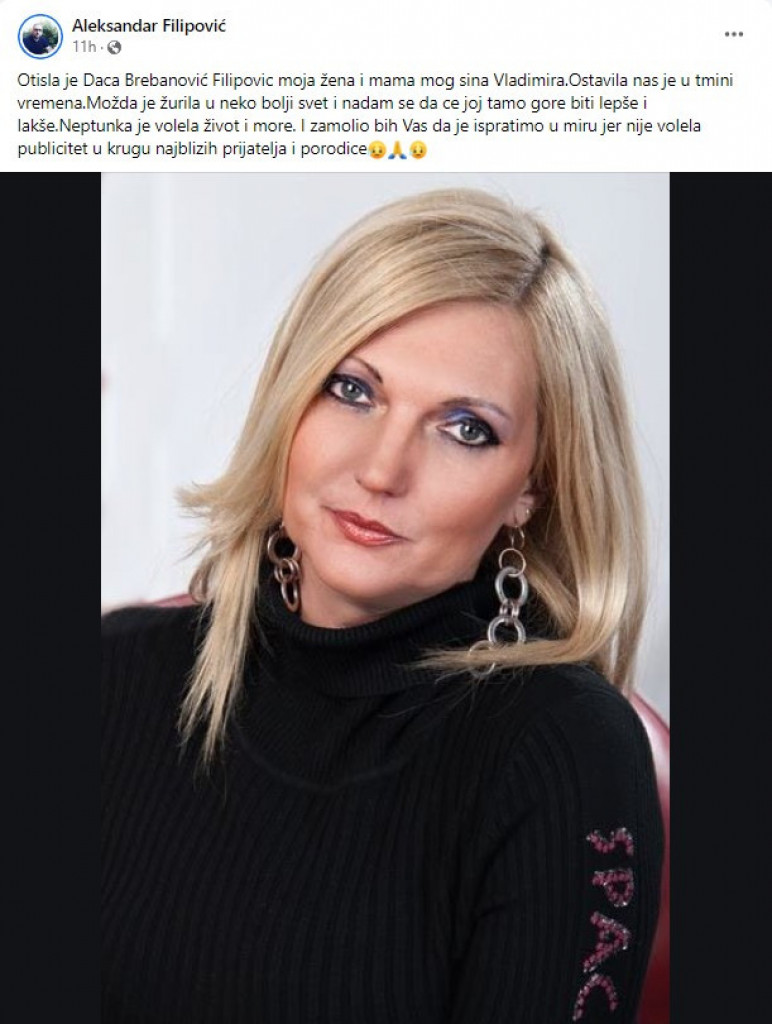 Sahranjena supruga voditelja Saše Filipovića: Ispratili smo Ducu ...