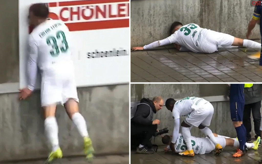 Veoma uznemirujući snimci! Nemački fudbaler udario glavom u zid, odmah ga prebacili u bolnicu ...