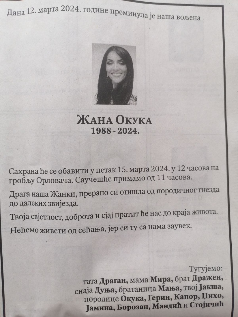 Poznati se opraštaju od Žane Okuke