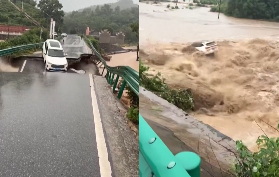 Poplave u Kini, snimak pucanja mosta (VIDEO)
